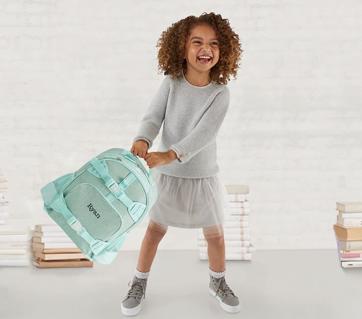 Aqua Sparkle Glitter Kids Backpacks | Pottery Barn Kids