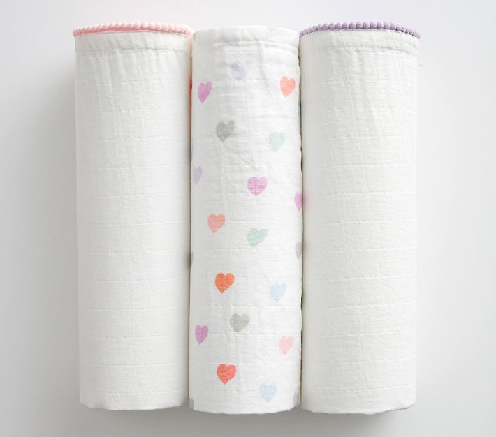 Organic Heart or Star Muslin Swaddle Set Of 3 | Pottery Barn Kids