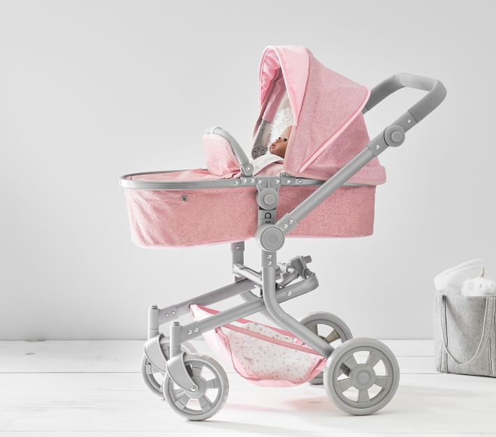 Pink Glitter Convertible 3-in-1 Baby Doll Stroller | Doll Accessories ...