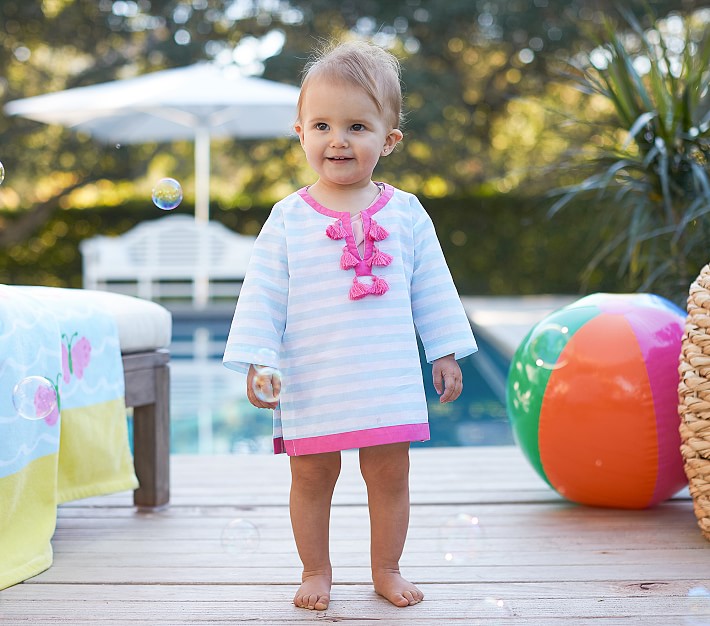 Aqua Stripe Tassel Baby Beach Tunic | Pottery Barn Kids