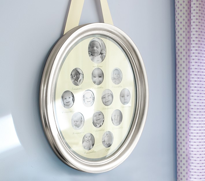 Silver Leaf Oval First Year Frame | Baby Picture Frames | Pottery Barn Kids