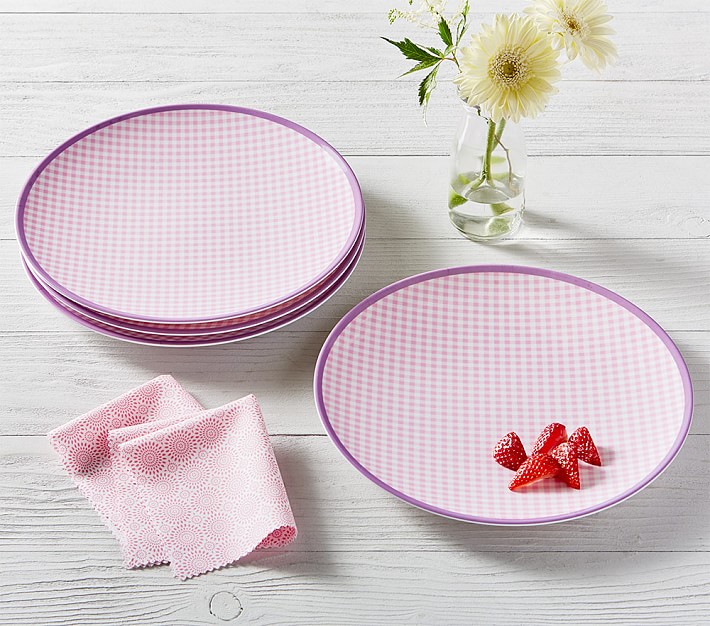 Pink Gingham Plate | Pottery Barn Kids