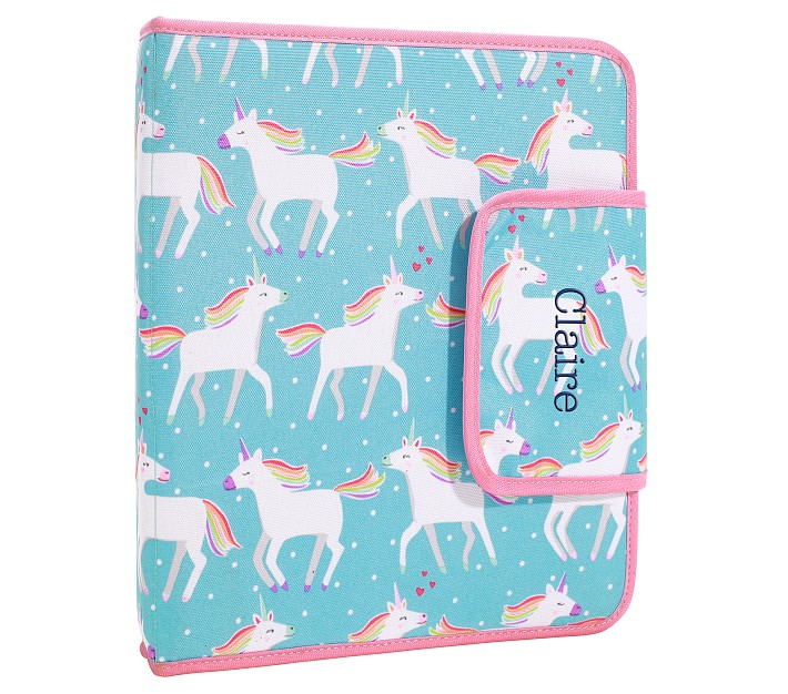 Mackenzie Aqua Unicorn Parade Homework Holder | Pottery Barn Kids