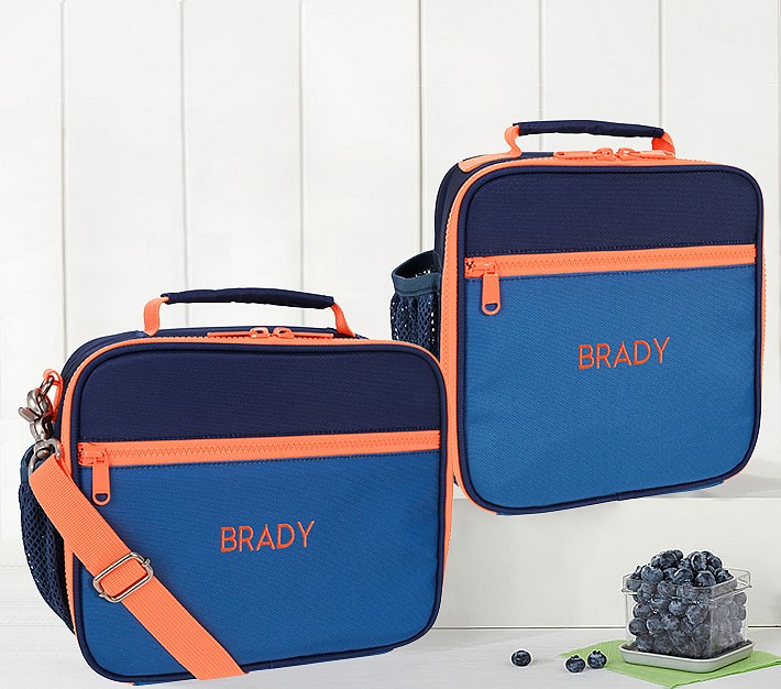Astor Blue Navy Orange Lunch Boxes | Pottery Barn Kids