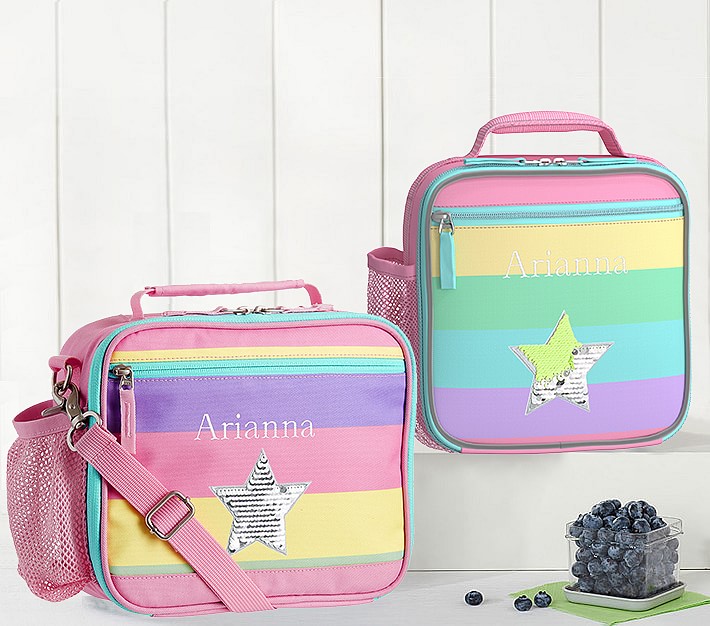 Fairfax Pastel Pink Rainbow Stripe Lunch Boxes | Pottery Barn Kids