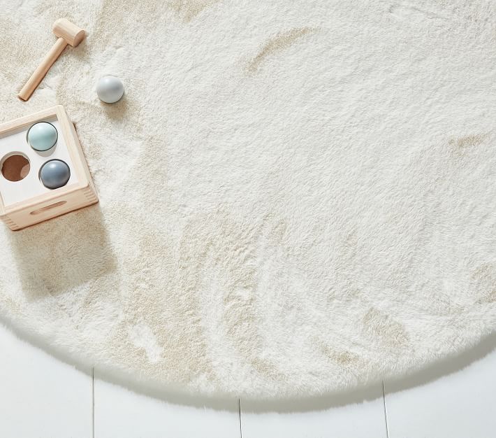 Machine Washable Faux Fur Nursery Round Rug | Pottery Barn Kids