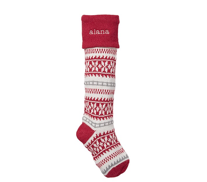 Red Snowflake Natural Fair Isle Christmas Stocking | Pottery Barn Kids