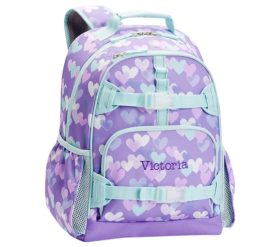 Mackenzie Lavender Aqua Cascading Hearts Girls Backpacks | Pottery Barn ...