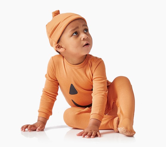 Halloween Pumpkin Organic Nursery Pajama & Hat Set | Pottery Barn Kids