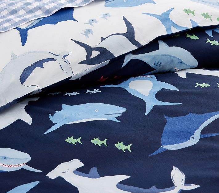 Shark Bite Organic Reversible Duvet & Shams | Pottery Barn Kids