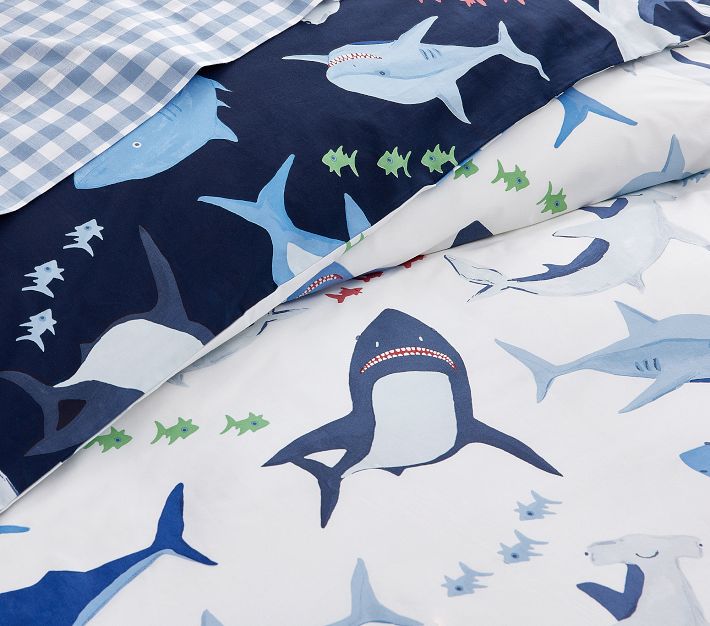 Shark Bite Organic Reversible Duvet & Shams | Pottery Barn Kids