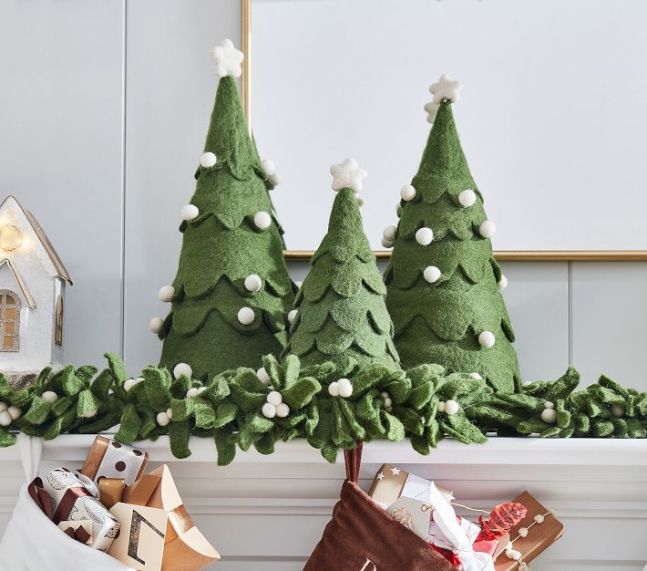 Green & White Scalloped Felt Trees, Set of 3 | Pottery Barn Kids