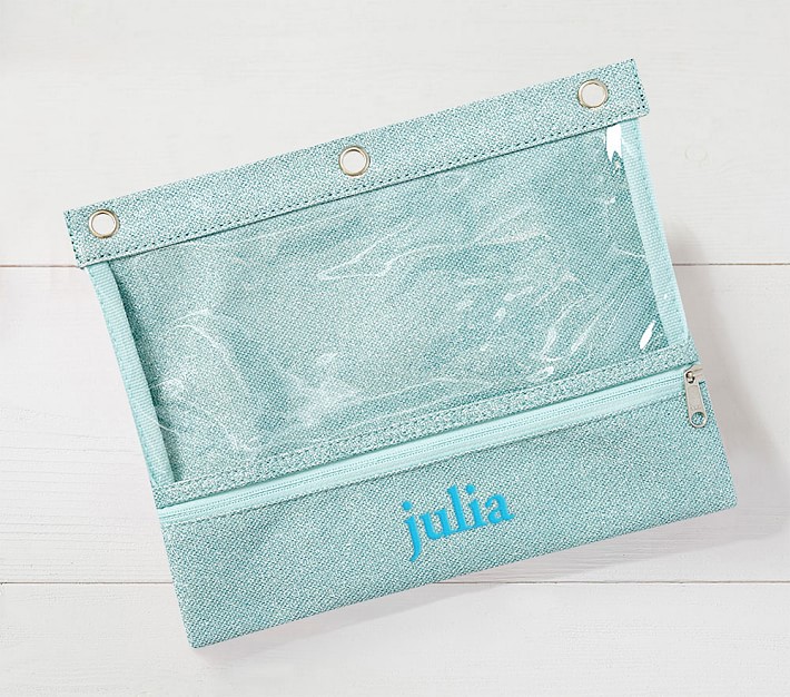 Mackenzie Aqua Glitter Binder Kids Pencil Case | Pottery Barn Kids