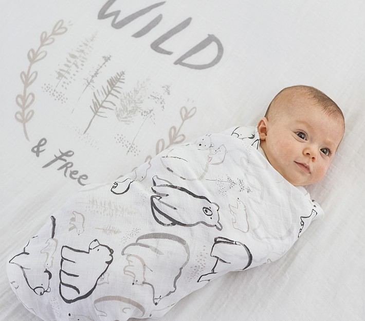 Muslin Bear Swaddle Set | Pottery Barn Kids