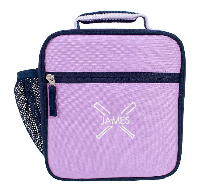 Mackenzie Lavender Solid Navy Trim Lunch Boxes | Pottery Barn Kids