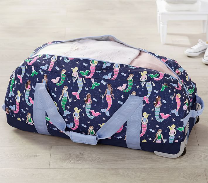 Navy Mermaids Rolling Extra Large Kids Duffle Bag | Pottery Barn Kids