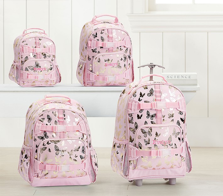 Mackenzie Pink Gold Foil Butterflies Girls Backpacks | Pottery Barn Kids