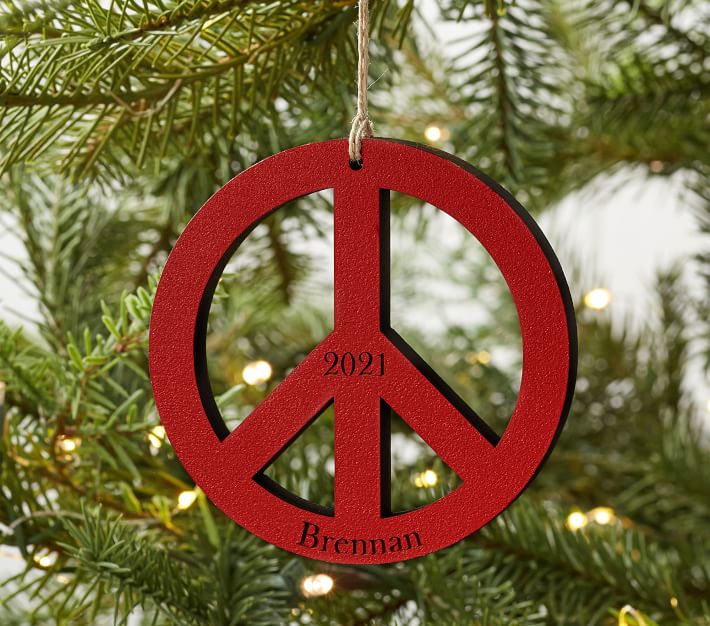 Personalized Wooden Peace Sign Christmas Ornament | Pottery Barn Kids