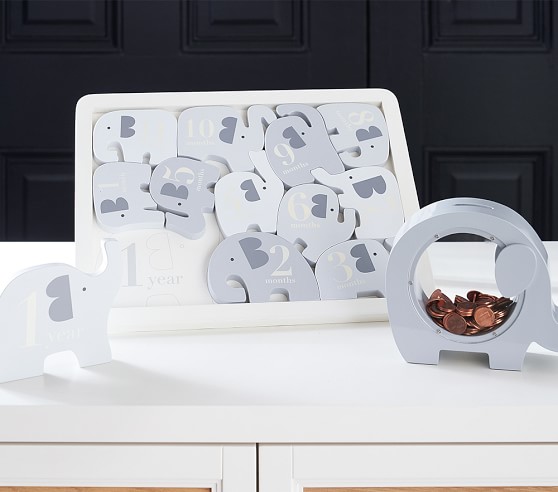 Gray Elephant Milestone Puzzle | Baby Keepsake | Pottery Barn Kids
