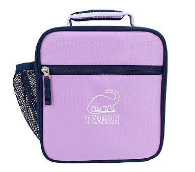 Mackenzie Lavender Solid Navy Trim Lunch Boxes | Pottery Barn Kids