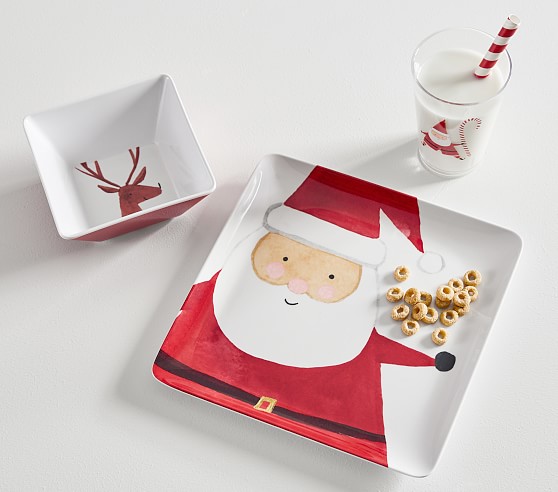Modern Santa Kids Christmas Dinnerware Gift Set | Pottery Barn Kids