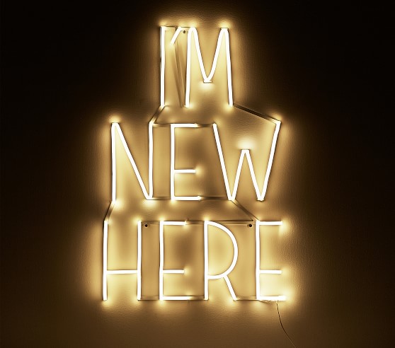 "I'm New Here" LED Sentiment Modern Wall Light | Pottery Barn Kids