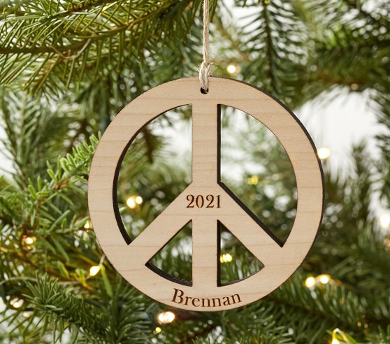 Personalized Wooden Peace Sign Christmas Ornament | Pottery Barn Kids