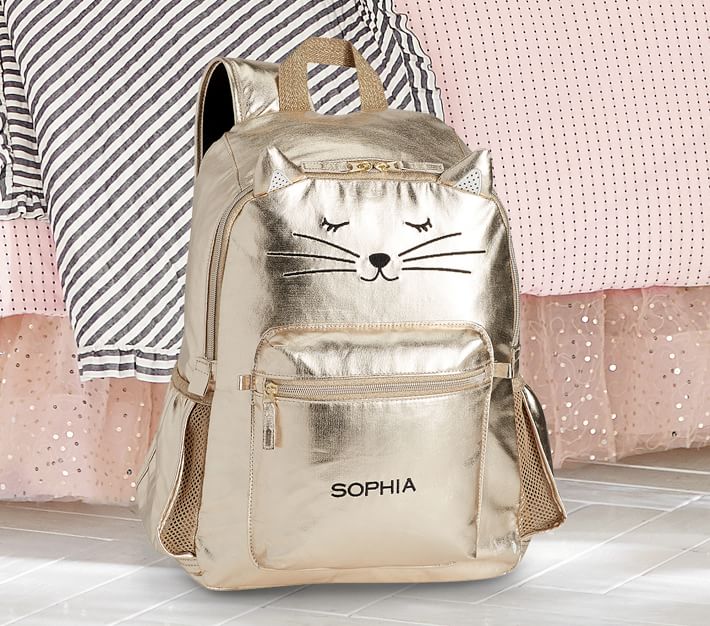 The Emily & Meritt Gold Kitty Kids Backpack | Pottery Barn Kids