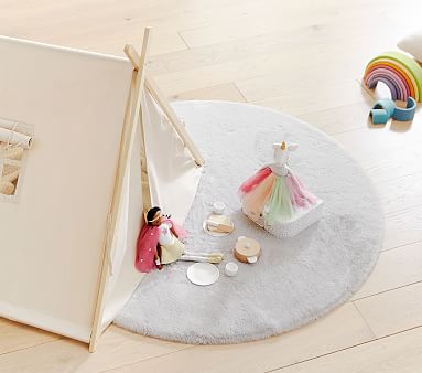 Machine Washable Faux Fur Nursery Round Rug | Pottery Barn Kids