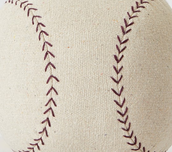 Baseball Shaped Washed Canvas Pillow | Pottery Barn Kids
