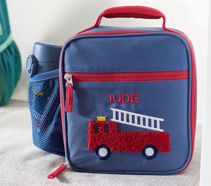 Mackenzie Blue Trucks Chenille Lunch Boxes | Pottery Barn Kids