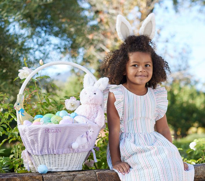 Bunny Appliqué Seersucker Easter Basket Liners | Pottery Barn Kids