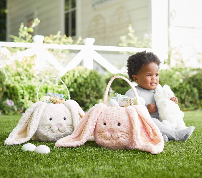 Long Ear Metallic Fur Bunny Easter Bucket | Pottery Barn Kids