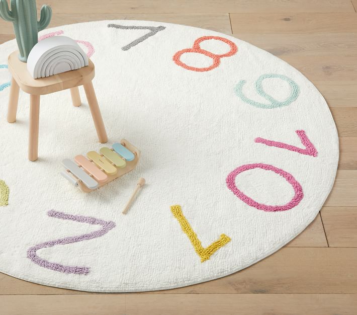 Machine Washable Numbers Round Rug | Pottery Barn Kids
