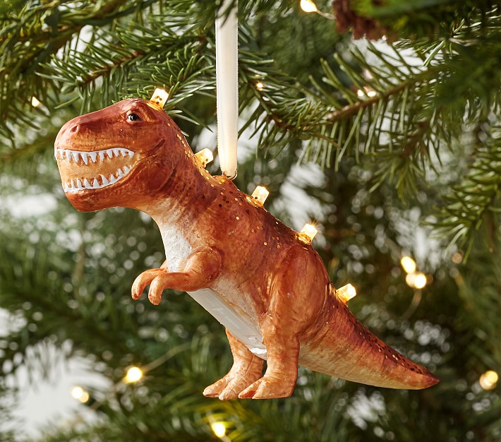 Light Up Mercury Glass T-Rex Christmas Ornament | Pottery Barn Kids