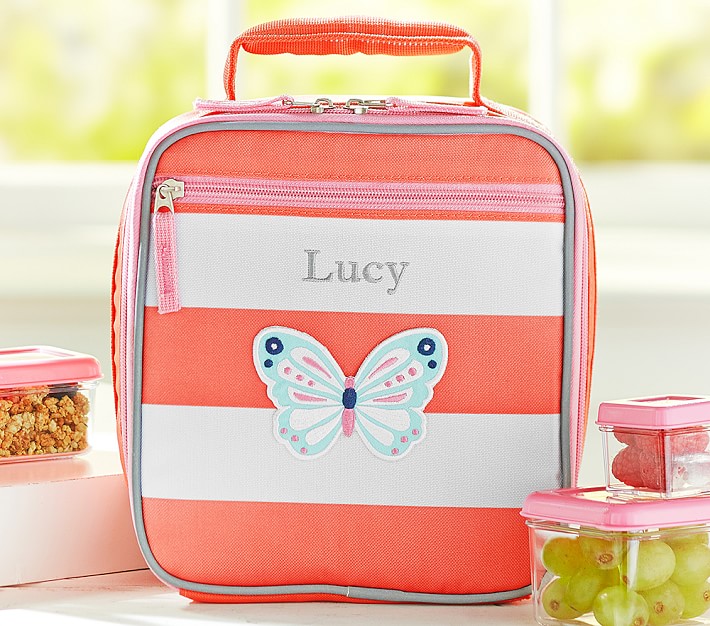 Fairfax Coral Striped Kids Lunch Box | Pottery Barn Kids