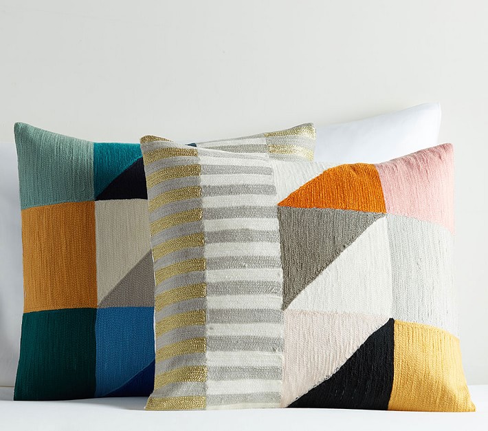 west elm x pbk Divided Squares Crewel Modern Throw Pillow | Pottery ...