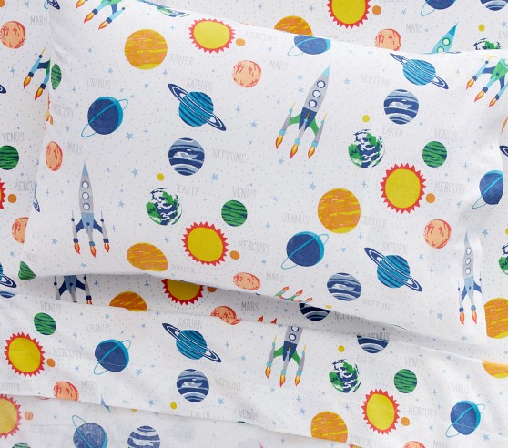 Solar System Organic Flannel Sheet Set | Pottery Barn Kids