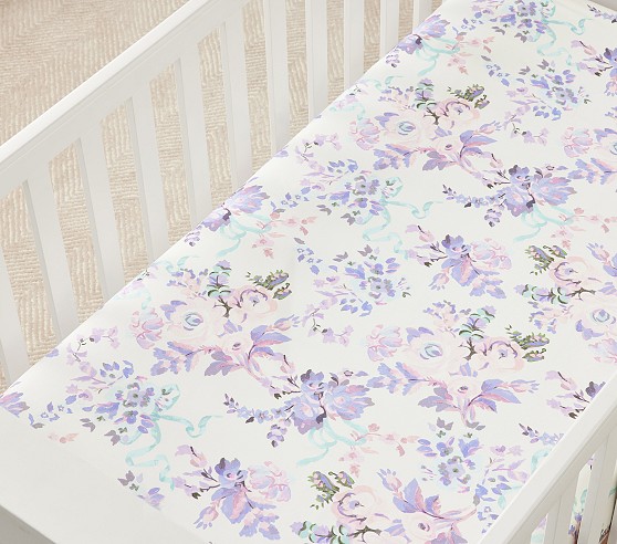 LoveShackFancy Lavender Damask Floral Organic Crib Fitted Sheet ...