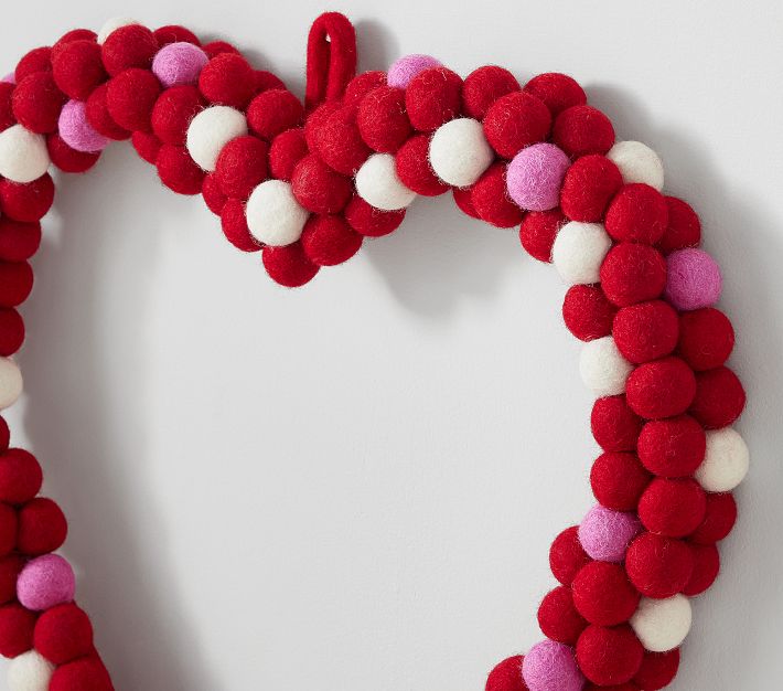 Valentines Pom Pom Heart Wreath | Pottery Barn Kids