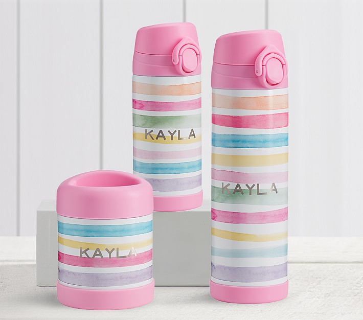 Mackenzie Pink Kayla Rainbow Stripes Water Bottles | Pottery Barn Kids
