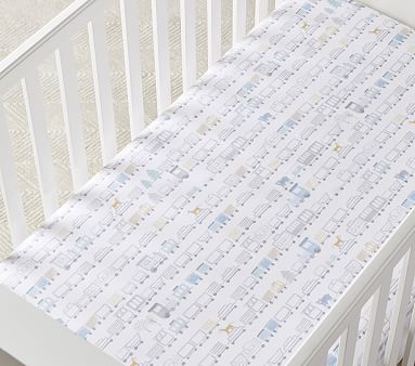 Woodland Train Organic Crib Fitted Sheet | Pottery Barn Kids