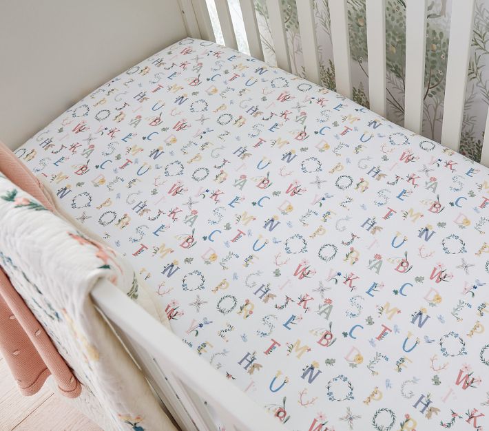 Floral ABC Organic Crib Fitted Sheet | Pottery Barn Kids