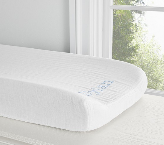 Personalized Solid White Muslin Changing Pad Cover | Pottery Barn Kids