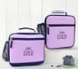 Mackenzie Lavender Solid Navy Trim Lunch Boxes | Pottery Barn Kids