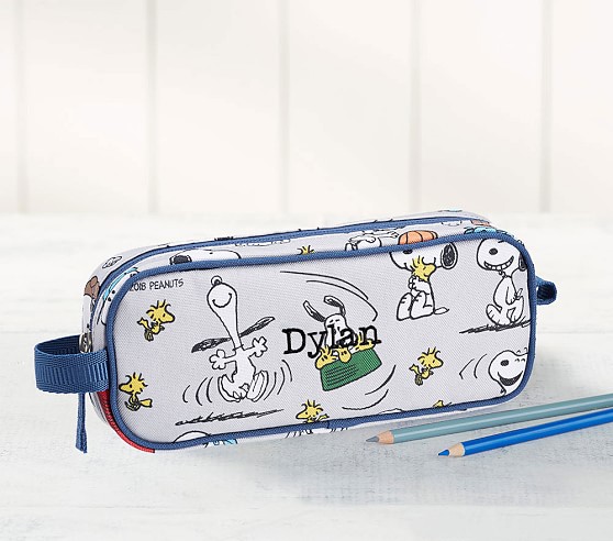 Mackenzie Dark Blue Gray Snoopy Kids Pencil Case | Pottery Barn Kids