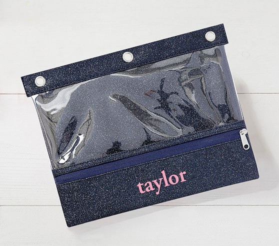 Mackenzie Navy Glitter Binder Kids Pencil Case | Pottery Barn Kids