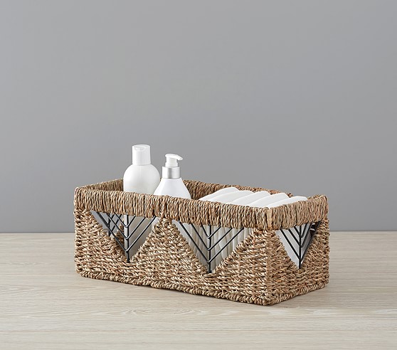 Seagrass And Metal Modern Diaper Caddy | Pottery Barn Kids