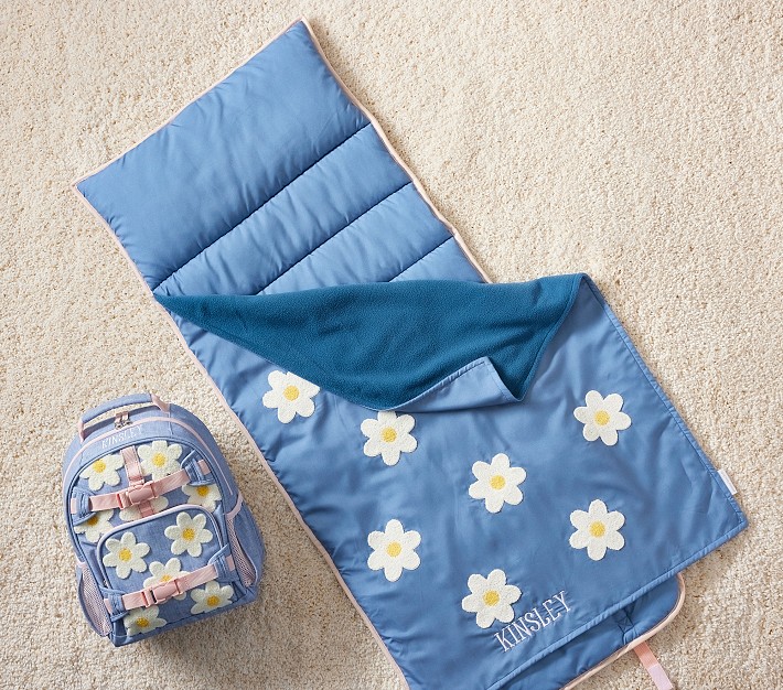 Mackenzie Blue Daisies Chenille Small Backpack & Nap Mat Bundle, Set of ...
