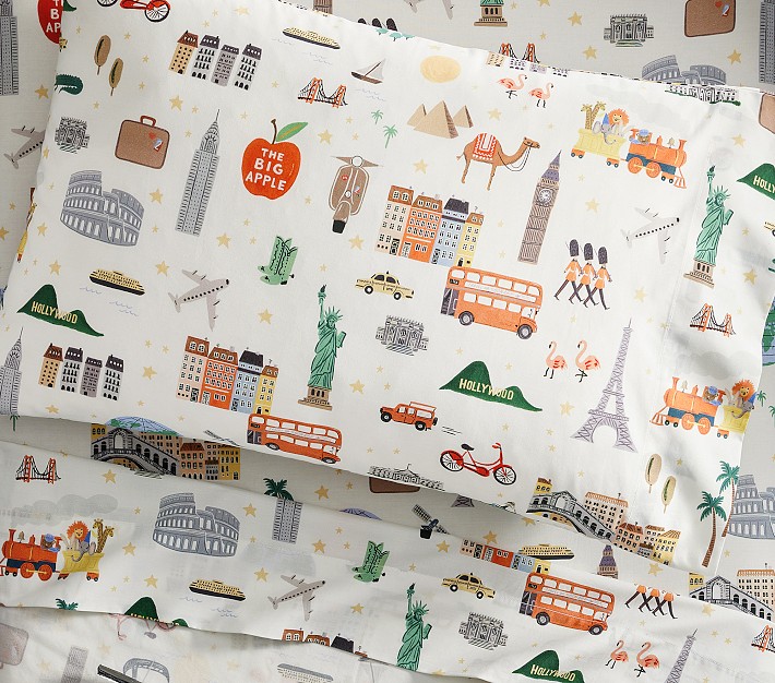 Rifle Paper Co. Globe Trotter Organic Toddler Bed Sheet Set | Pottery ...